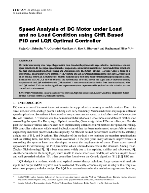 (PDF) Speed Analysis of DC Motor under Load and no Load Condition using ...