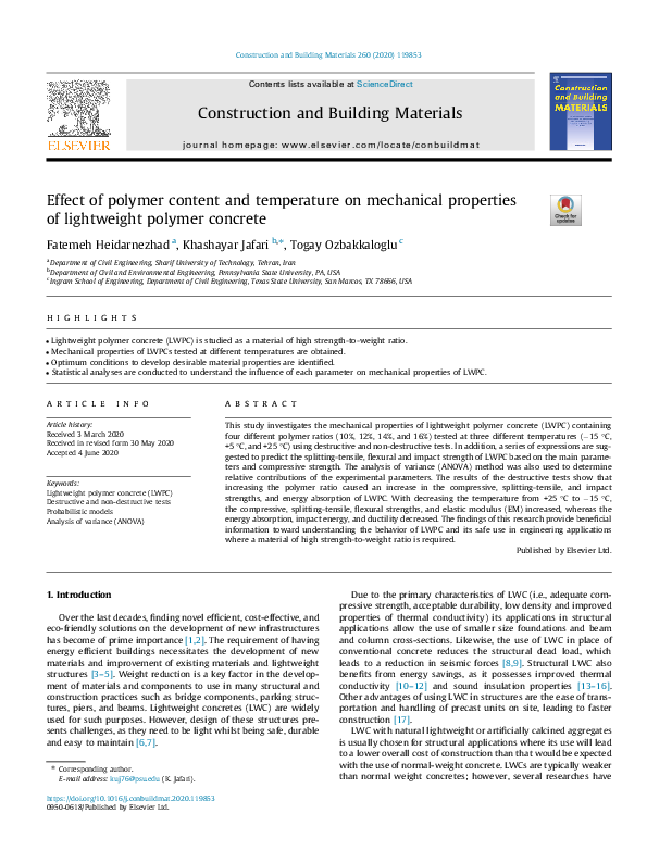 (PDF) Effect of polymer content and temperature on mechanical ...