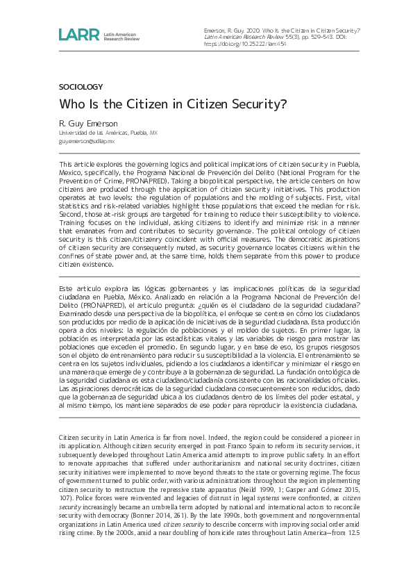 (PDF) Who Is the Citizen in Citizen Security