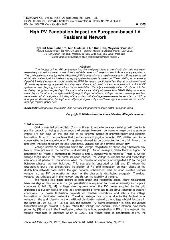 (PDF) High PV Penetration Impact on European-based LV Residential Network