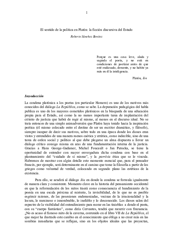 (DOC) PLATÓN Y LA POLITICA