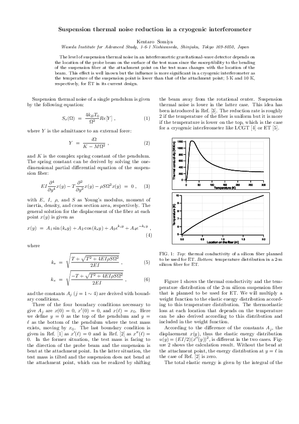 (PDF) Suspension thermal noise reduction in a cryogenic interferometer