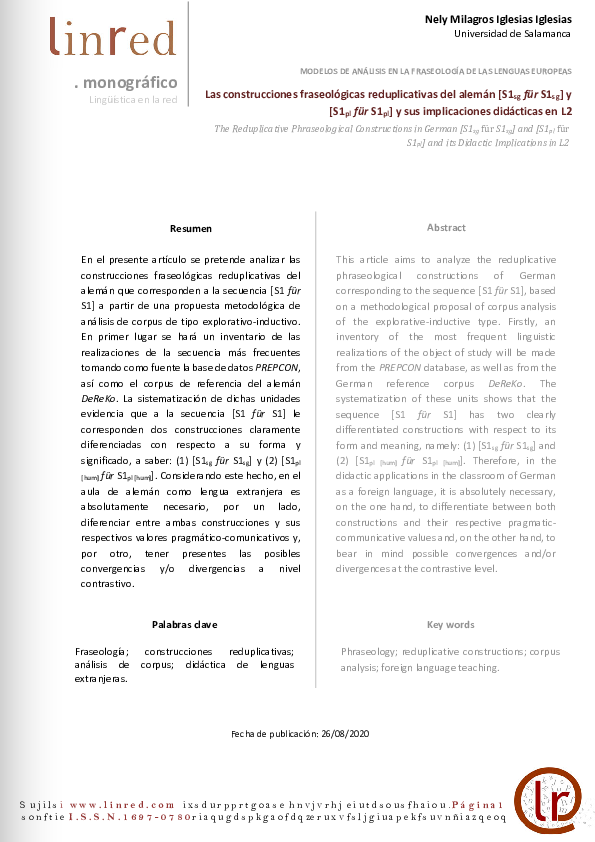 (PDF) Las construcciones fraseológicas reduplicativas del alemán