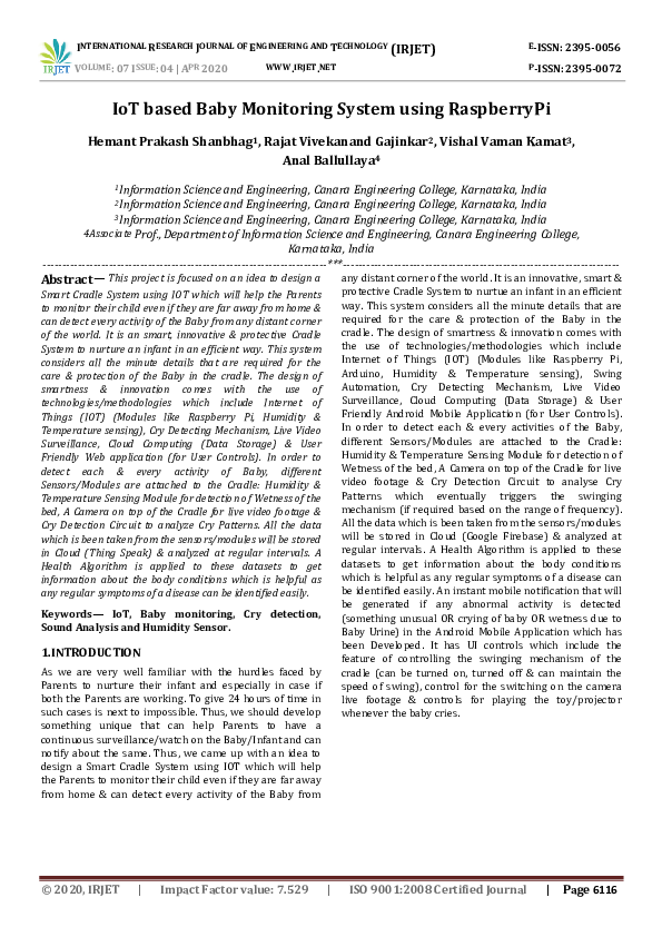 (PDF) IRJET- IoT Based Baby Monitoring System using Raspberry Pi