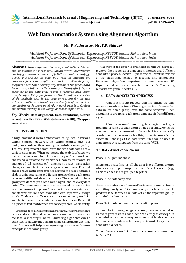 (PDF) IRJET- Web Data Annotation System using Alignment Algorithm