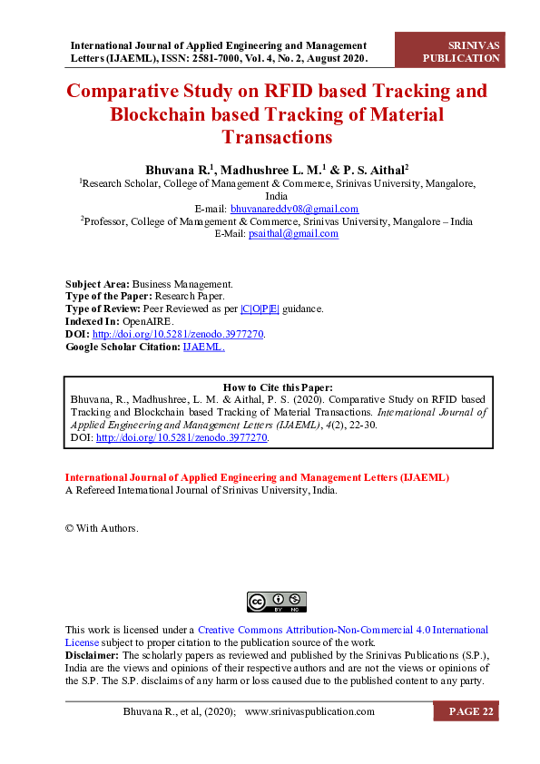 (PDF) Comparative Study on RFID based Tracking and Blockchain based ...