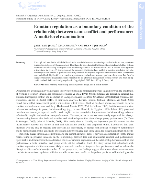 (PDF) Emotion regulation as a boundary condition of the relationship ...