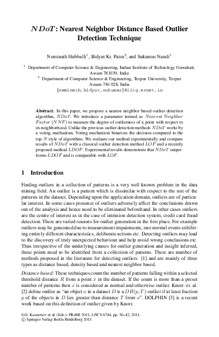(PDF) NDoT: Nearest Neighbor Distance Based Outlier Detection Technique