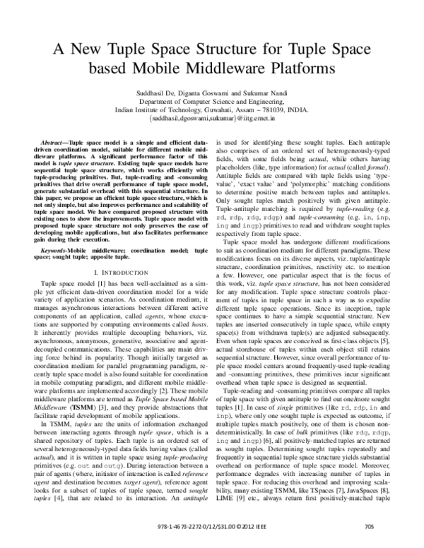 (PDF) Efficient Tuple Space Structure for Mobile Middleware