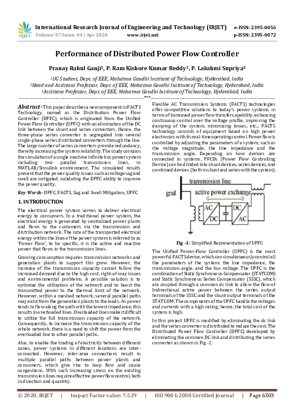 (PDF) IRJET- Performance of Distributed Power Flow Controller