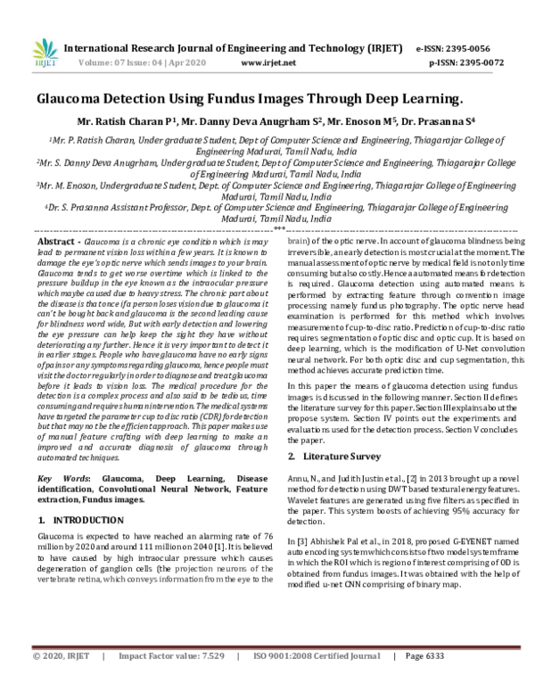 Pdf Irjet Glaucoma Detection Using Fundus Images Through Deep Learning