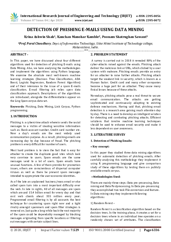 (PDF) IRJET- DETECTION OF PHISHING E-MAILS USING DATA MINING