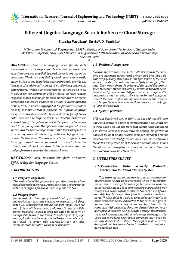 (PDF) IRJET- Efficient Regular Language Search for Secure Cloud Storage