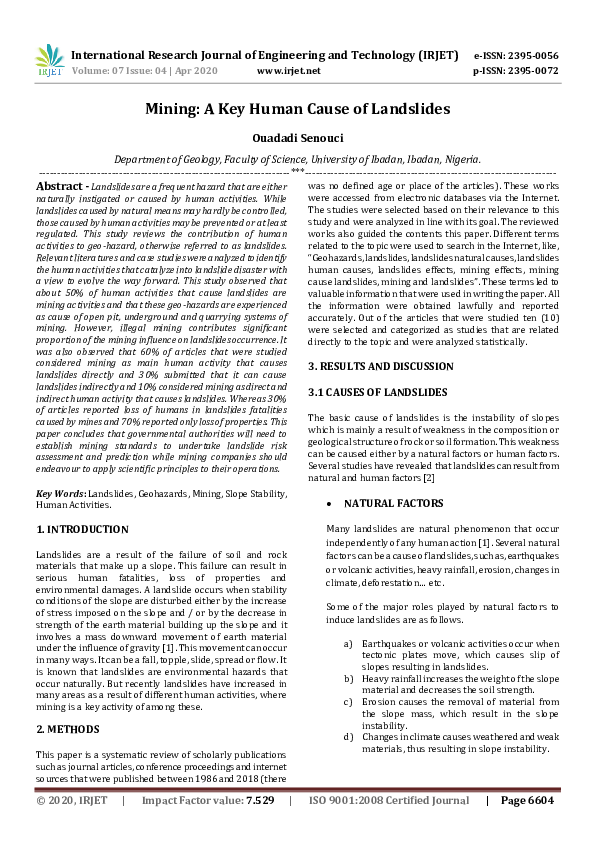 (PDF) IRJET- Mining: A Key Human Cause of Landslides