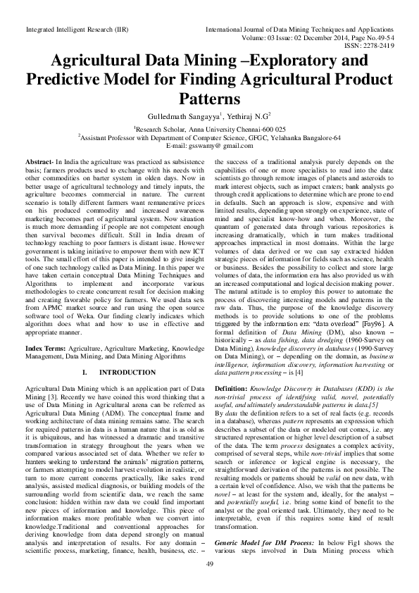 (PDF) Agricultural Data Mining -Exploratory and Predictive Model for ...