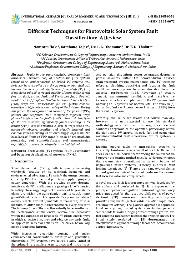 (PDF) IRJET- Different Techniques for Photovoltaic Solar System Fault ...