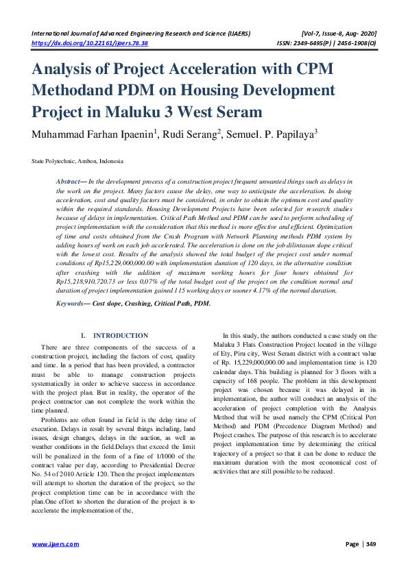 (PDF) Analysis of Project Acceleration with CPM Methodand PDM on ...
