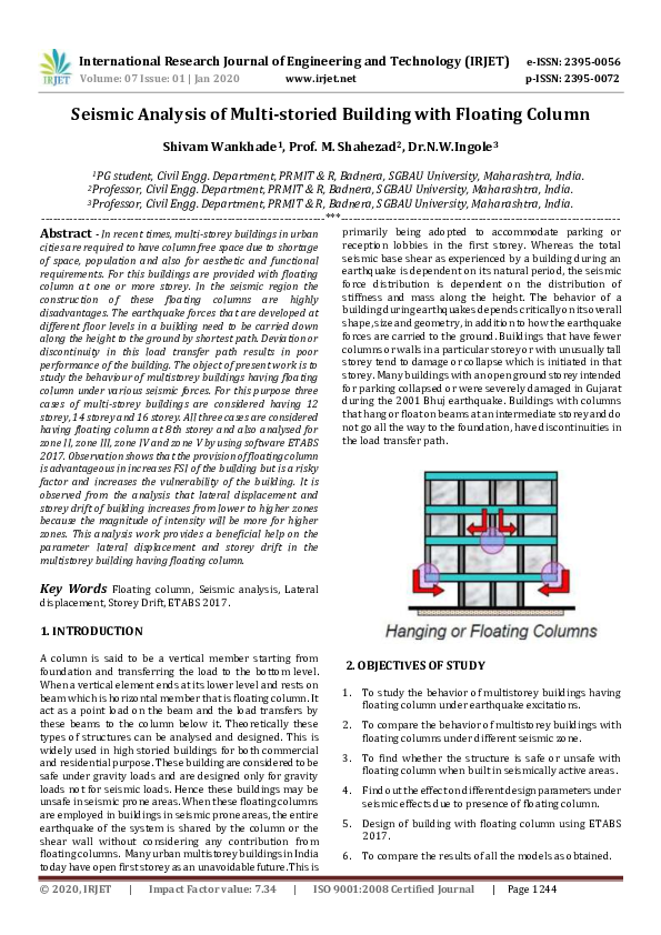 (PDF) IRJET- Seismic Analysis of Multi-storied Building with Floating ...