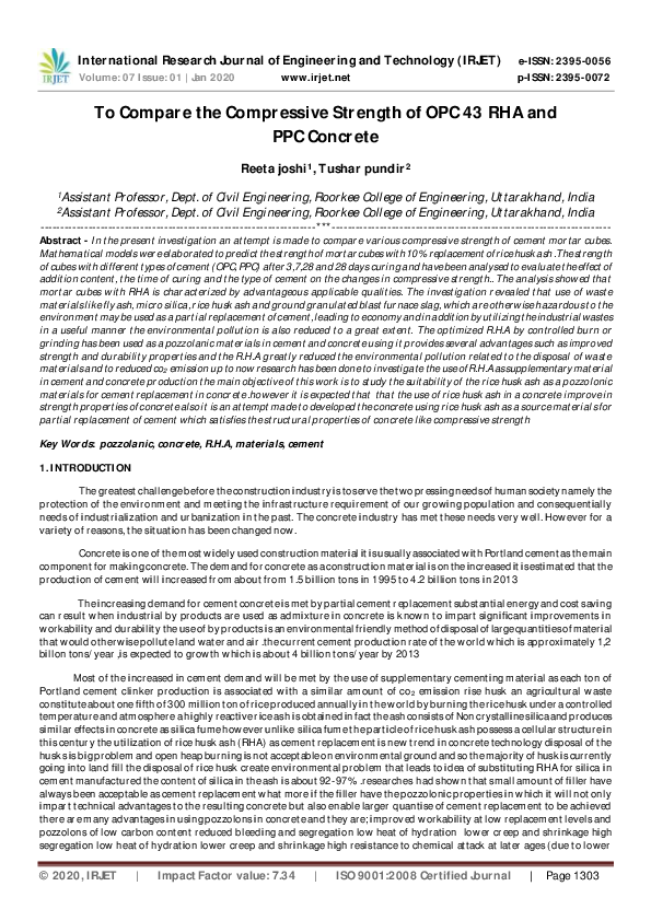 (PDF) IRJET- To Compare the Compressive Strength of OPC 43 RHA and PPC ...