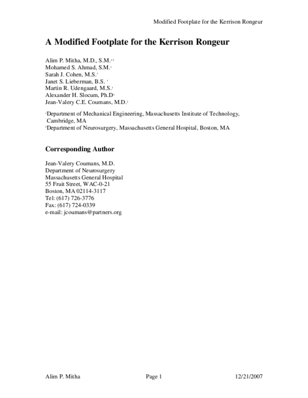 (PDF) A Modified Footplate for the Kerrison Rongeur