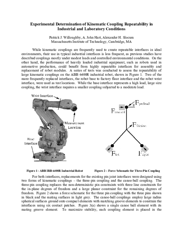 (PDF) Experimental determination of kinematic coupling repeatability in industrial and ...