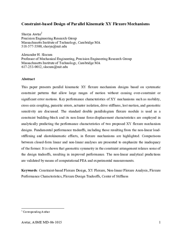 (PDF) Constraint-Based Design of Parallel Kinematic XY Flexure Mechanisms