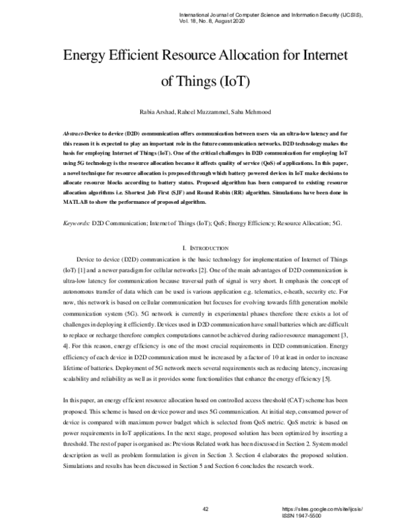 (PDF) Energy Efficient Resource Allocation for Internet of Things (IoT)