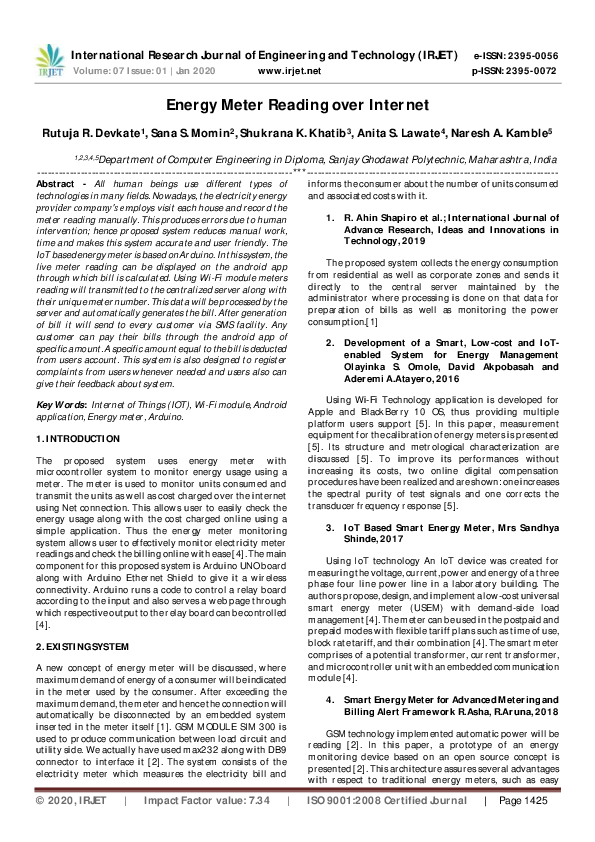 (PDF) IRJET- Energy Meter Reading over Internet