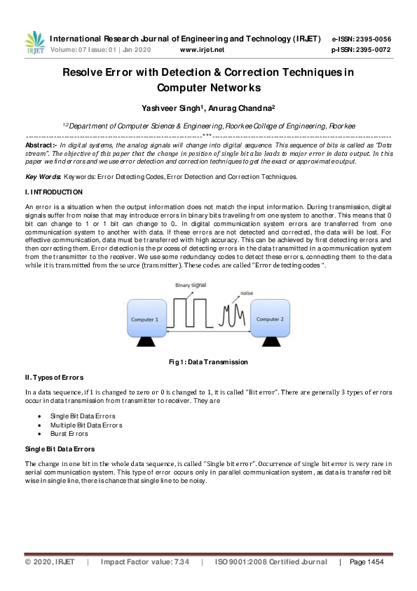 (PDF) IRJET- Resolve Error with Detection & Correction Techniques in Computer Networks