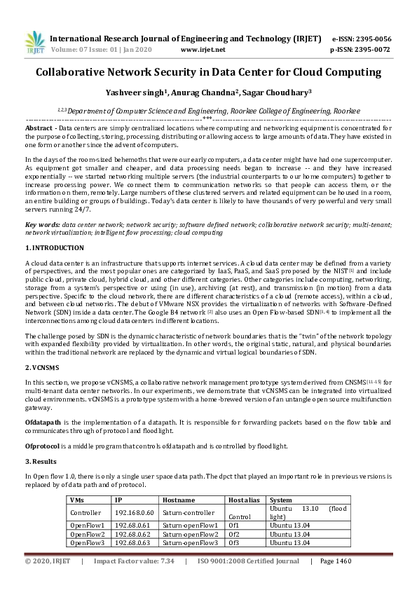 (PDF) IRJET- Collaborative Network Security in Data Center for Cloud Computing