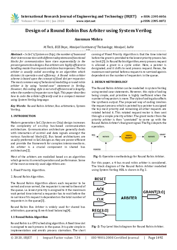Pdf Irjet Design Of A Round Robin Bus Arbiter Using System Verilog