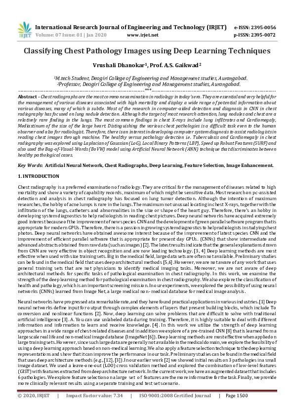 (PDF) IRJET- Classifying Chest Pathology Images using Deep Learning Techniques