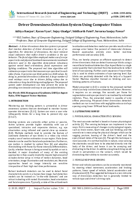 (PDF) IRJET- Driver Drowsiness Detection System Using Computer Vision (PDF) IRJET- Driver Drowsiness Detection System Using Computer Vision
