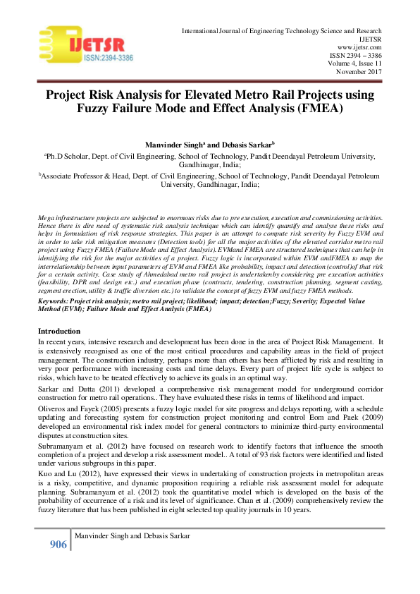 (PDF) Project Risk Analysis for Elevated Metro Rail Projects using Fuzzy Failure Mode and Effect ...