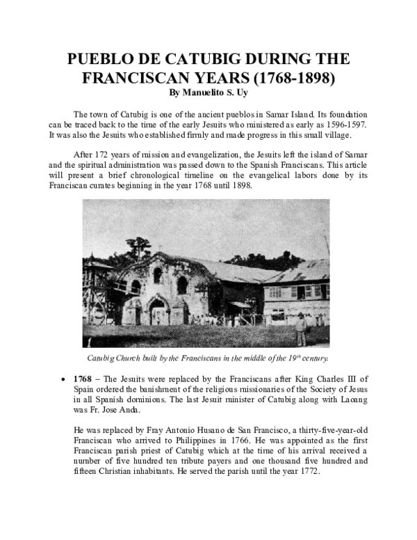 (DOC) PUEBLO DE CATUBIG DURING THE FRANCISCAN YEARS (1768-1898)