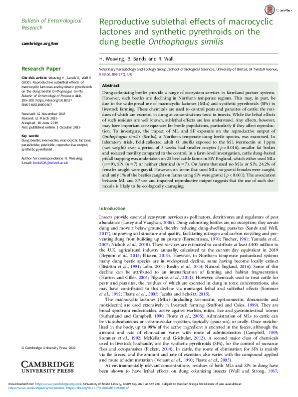 (PDF) Reproductive sublethal effects of macrocyclic lactones and synthetic pyrethroids on the ...