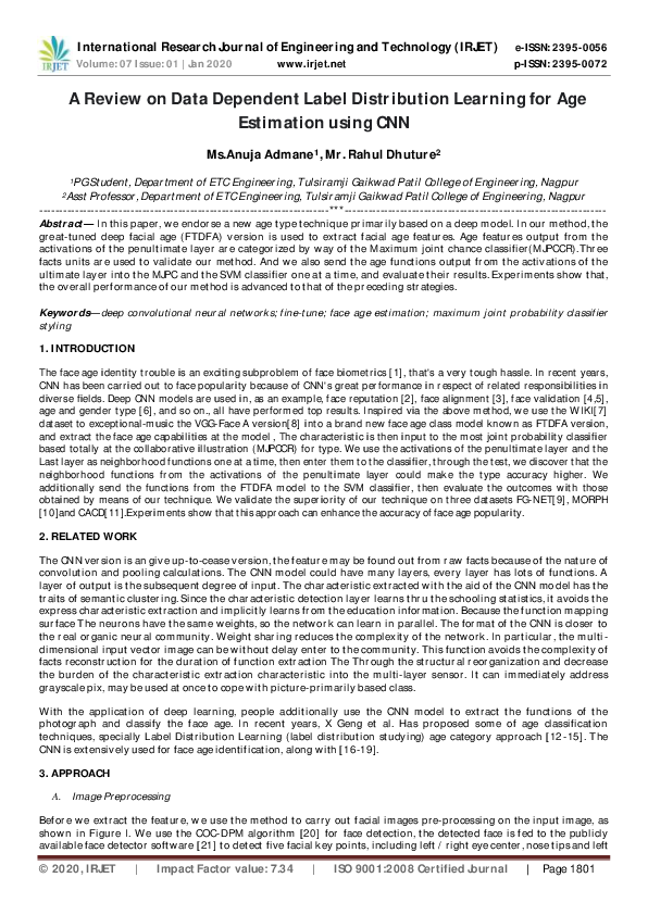 (PDF) IRJET- A Review on Data Dependent Label Distribution Learning for Age Estimation using CNN