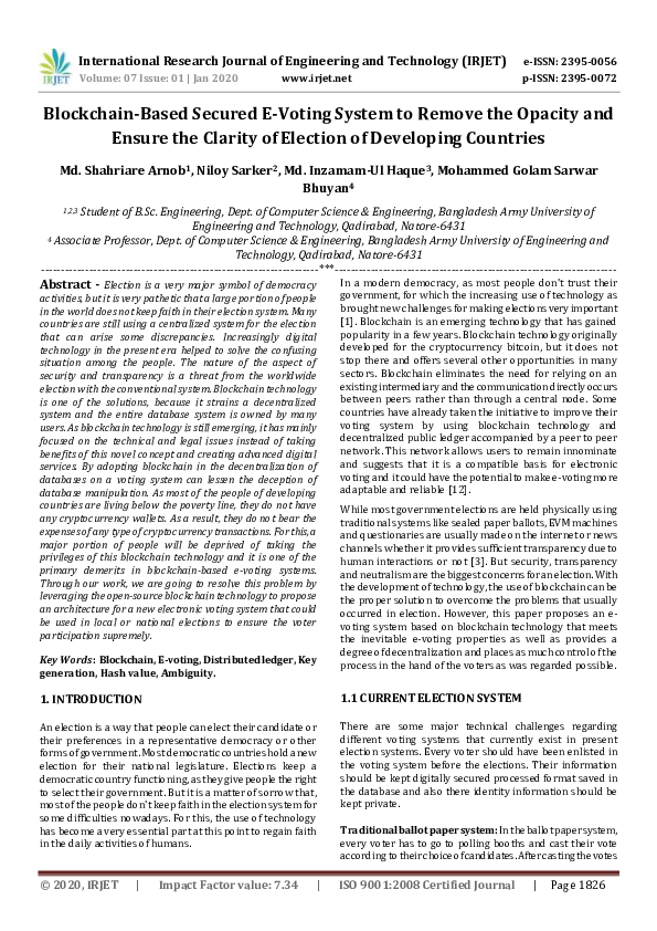 (PDF) IRJET- Blockchain-Based Secured E-Voting System to Remove the ...