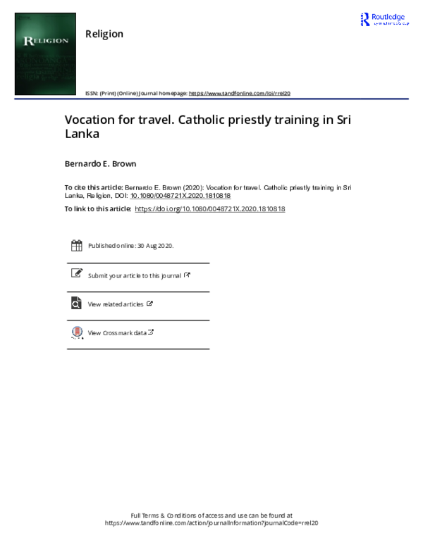 (PDF) Vocation for travel. Catholic priestly training in Sri Lanka