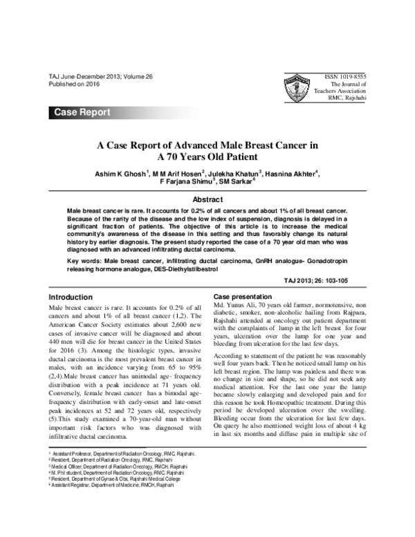 (PDF) A Case Report of Advanced Male Breast Cancer in A 70 Years Old ...