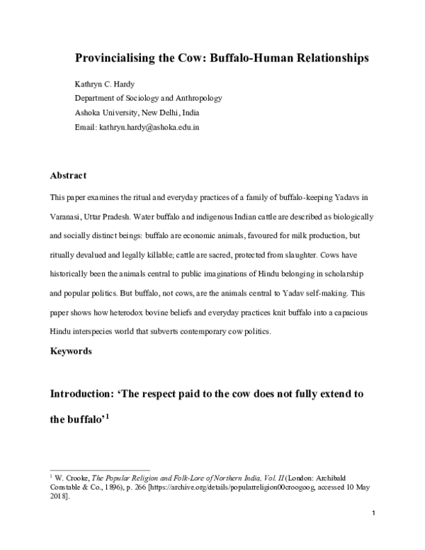 (PDF) Provincialising the Cow: Buffalo-Human Relationships