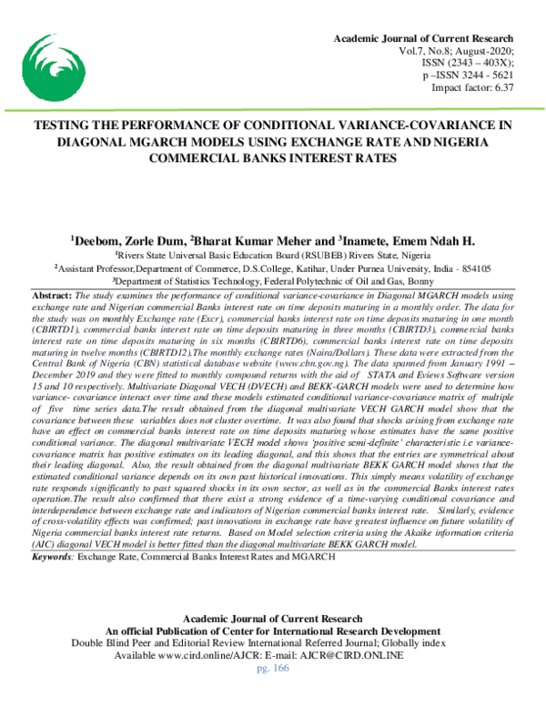 Pdf Testing The Performance Of Conditional Variance Covariance In