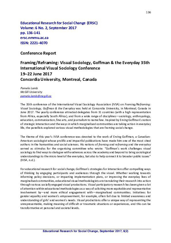 (PDF) Framing/Reframing: Visual Sociology, Goffman & the Everyday 35th ...