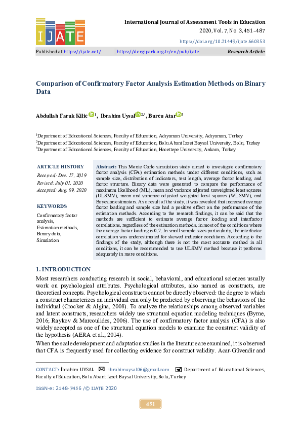 Pdf Comparison Of Confirmatory Factor Analysis Estimation Methods On
