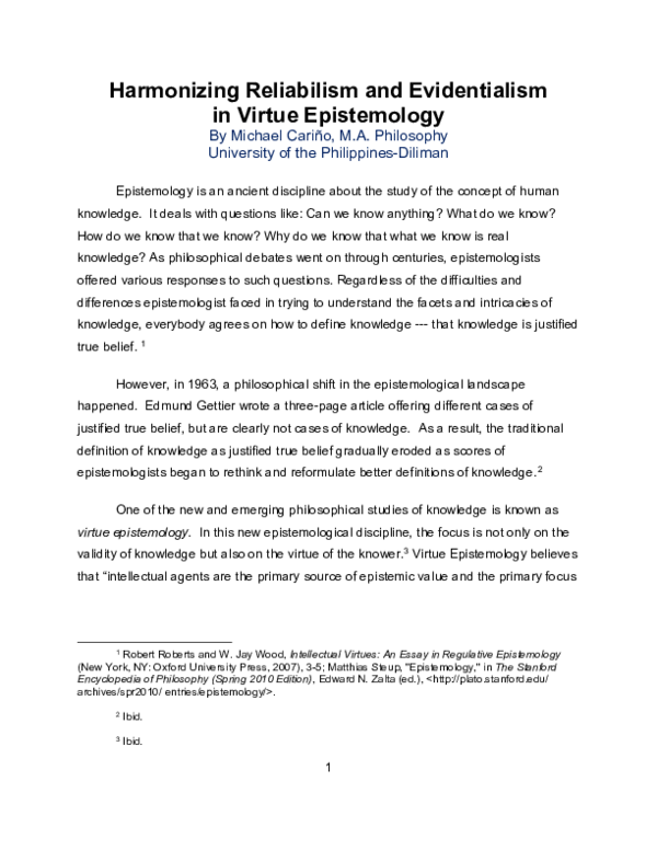 (PDF) Harmonizing Reliabilism and Evidentialism in Virtue Epistemology