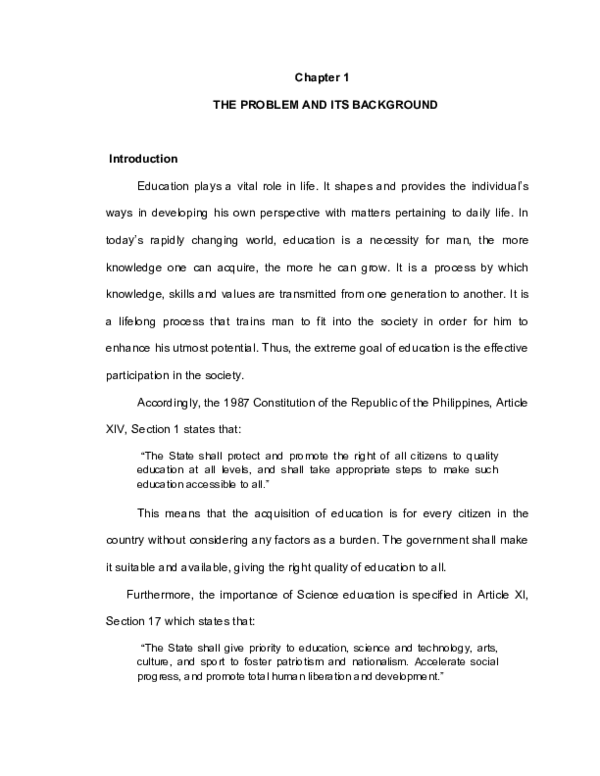 (DOC) Chapter 1 THE PROBLEM AND ITS BACKGROUND