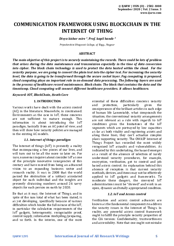 Pdf Communication Framework Using Blockchain In The Internet Of Thing