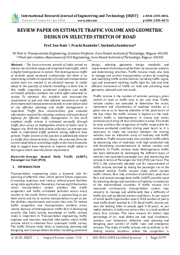 (PDF) IRJET- REVIEW PAPER ON ESTIMATE TRAFFIC VOLUME AND GEOMETRIC DESIGN ON SELECTED STRETCH OF ...