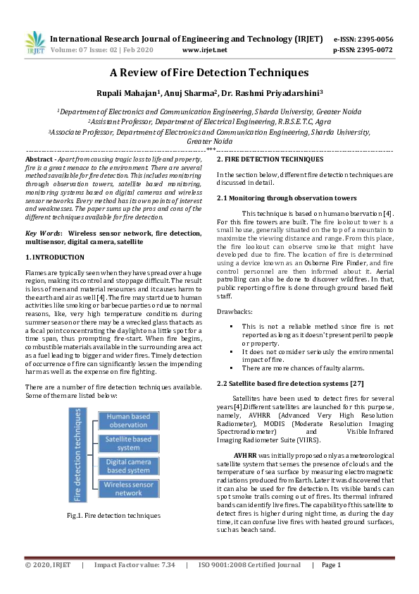 (PDF) IRJET- A Review of Fire Detection Techniques