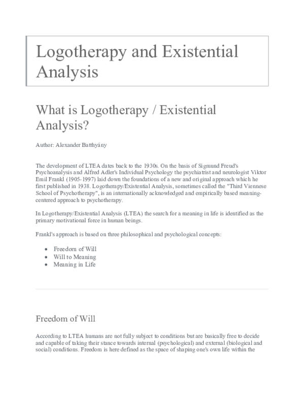(DOC) Logotherapy and Existential Analysis of Viktor Frankl